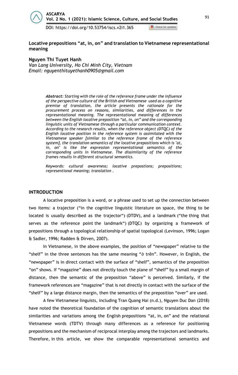 Pdf Locative Prepositions At In On” And Translation To Vietnamese Representational Meaning