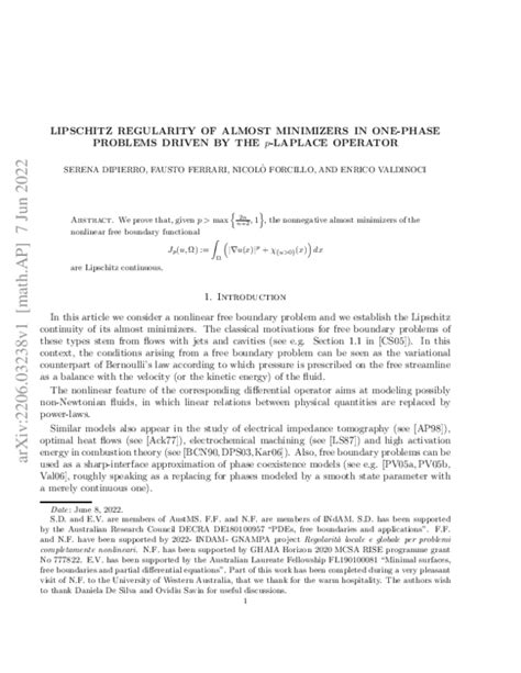 Pdf Lipschitz Regularity Of Almost Minimizers In One Phase Problems Driven By The P Laplace