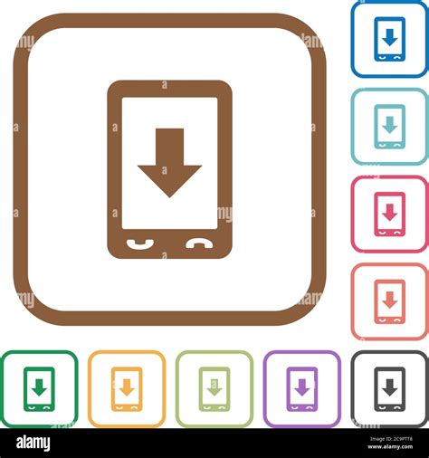 Mobile Scroll Down Simple Icons In Color Rounded Square Frames On White Background Stock Vector