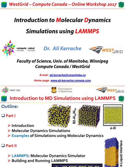 Introduction To Olecular Ynamics Simulations Using M D Lammps Pdf Molecular Dynamics