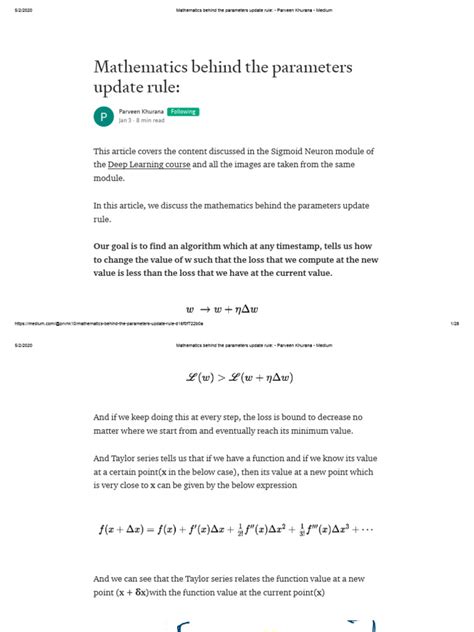 Mathematics Behind The Parameters Update Rule Parveen Khurana Medium Pdf Derivative