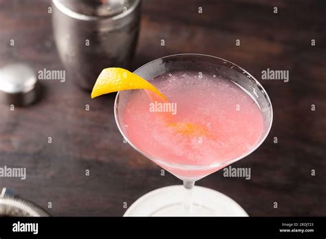 Pink Cosmopolitan Cocktail Classic Gin Triple Sec Liqueur Fresh Lemon Juice And Raspberry