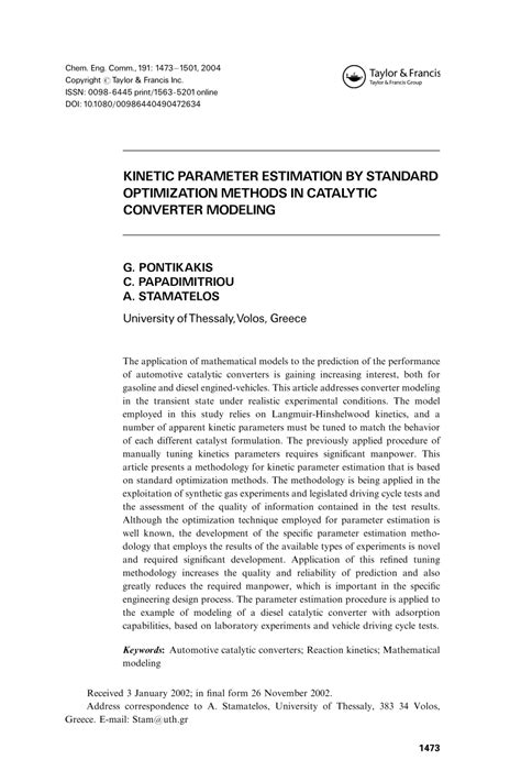 Pdf Kinetic Parameter Estimation By Standard Optimization Methods In