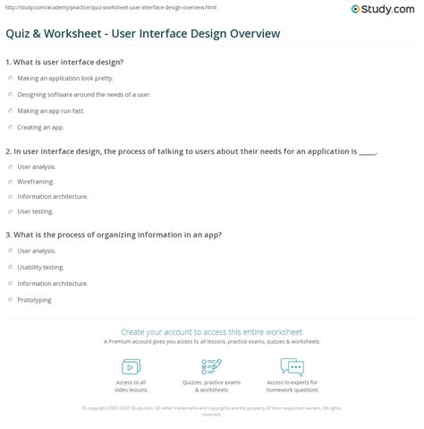 Quiz And Worksheet User Interface Design Overview