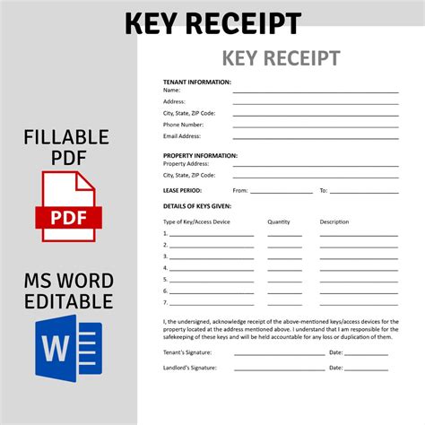 Landlord Key Receipt To Tenant Tenant Key Receipt Landlord Pack Editable Ms Word Template