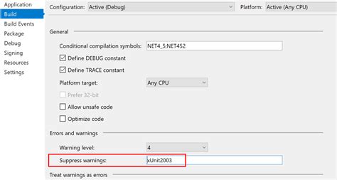 C Disable Prevent XUnit Warnings On Build In NET Core Test Project Stack Overflow