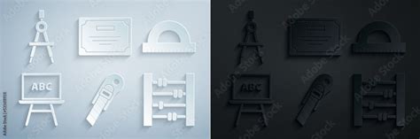 Set Stationery Knife Protractor Grid For Measuring Degrees Chalkboard Abacus Certificate