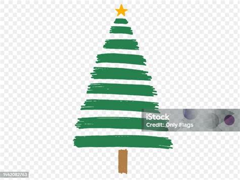 손으로 그린 브러시 스트로크 크리스마스 트리는 Png 또는 투명한 배경에 격리된 별이 있습니다 새해 생일 및 고급 카드를위한 그래픽 리소스 벡터 그림 12월에 대한 스톡