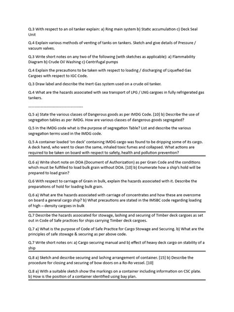 Question Pattern Cargo Pdf Oil Tanker Ships