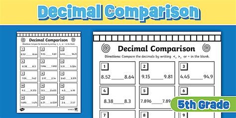 Fifth Grade Decimal Comparison Worksheet