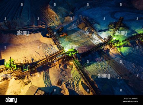 Open Cast Mine At Night With Concentrating Mill And Back Loader Stock Photo Alamy