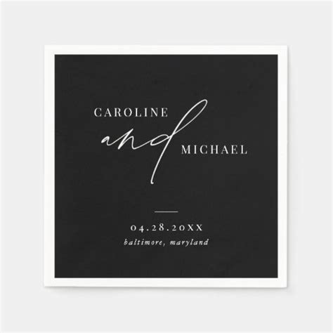 Simple Modern Script Names Black Wedding Napkins Zazzle