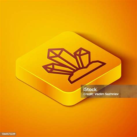 주황색 배경에 격리 된 등색 라인 매직 스톤 아이콘 판타지 크리스탈 게임을위한 보석 보석 노란색 사각형 버튼입니다 벡터 결정체에 대한 스톡 벡터 아트 및 기타 이미지