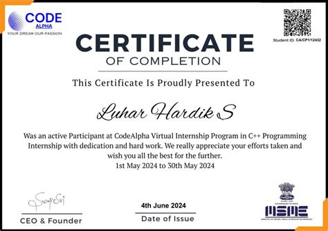 Hardik Luhar On Linkedin C Programming Internship Codealpha