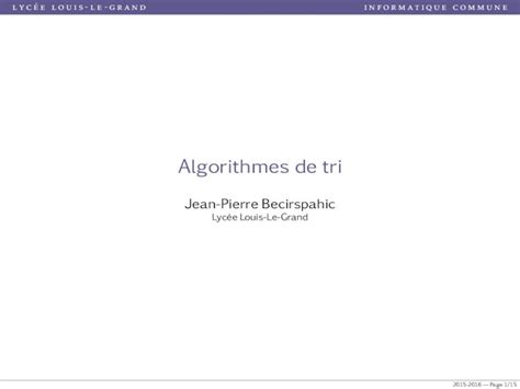 Pdf Algorithmes De Tri · Tri Par Insertion Insertion Dans Un Tableau Trié Partie Triée Aj