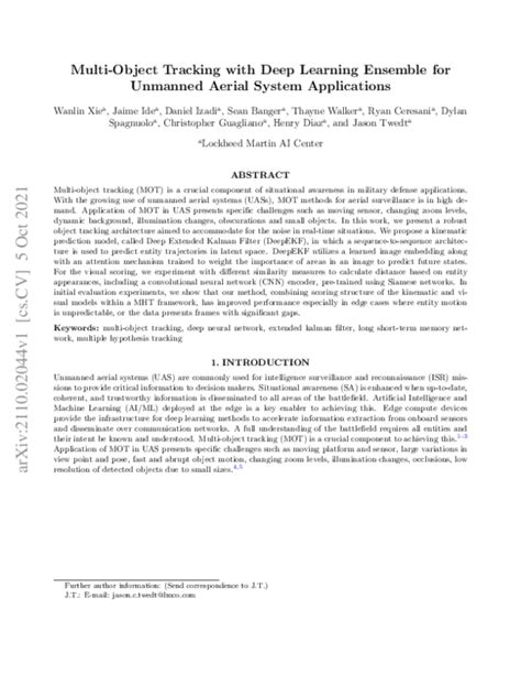 pdf multi object tracking with deep learning ensemble for unmanned