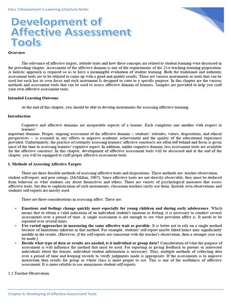 Chapter 6 Developing Of Affective Assessment Tools Pdf Educational Assessment Self