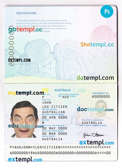 Australia Passport Psd Files Editable Scan And Snapshot Sample In Intempl