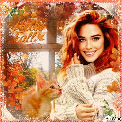 Smile Of A Red Haired Woman With A Cat Free Animated  Picmix