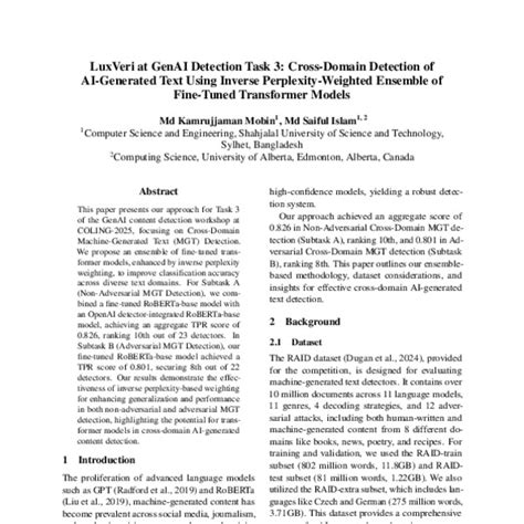 Luxveri At Genai Detection Task 3 Cross Domain Detection Of Ai Generated Text Using Inverse