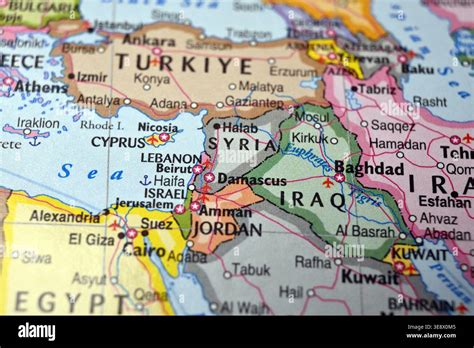 Damascus City Location On World Map With Soft Blurred Backgrounds Stock