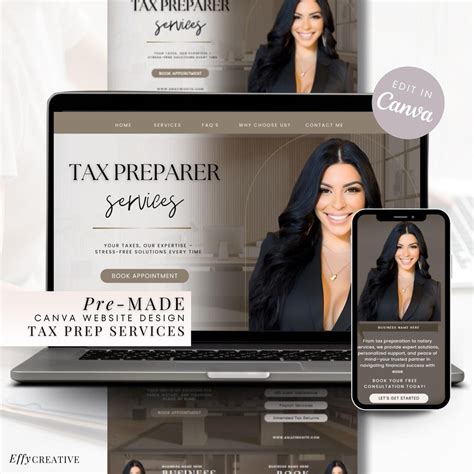 Tax Preparer Website Template Editable Canva Design Digital Download