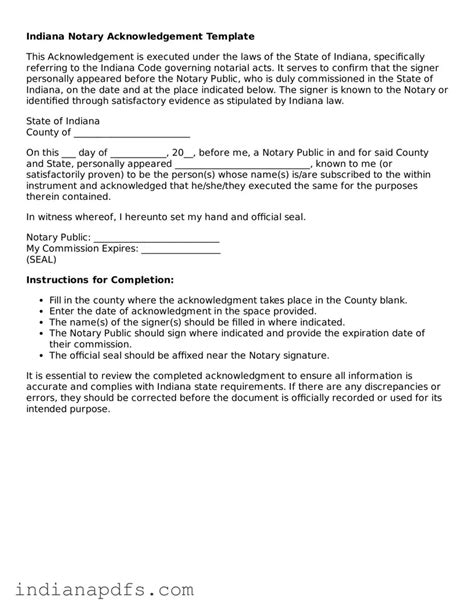 Fillable Indiana Notary Acknowledgement Template Indiana Pdfs