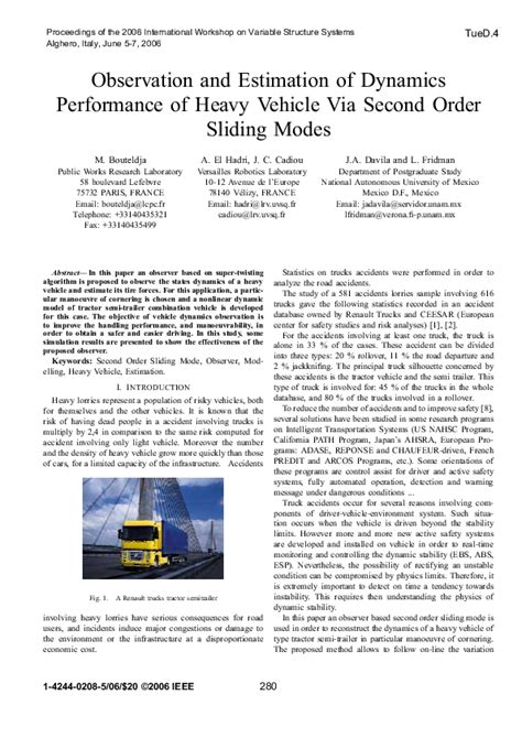 Pdf Observation And Estimation Of Dynamics Performance Of Heavy Vehicle Via Second Order