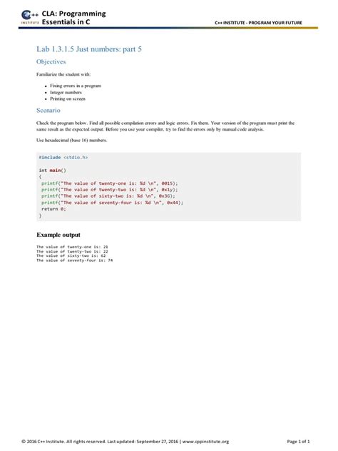 Cla Programming Essentials In C Lab 1315 Just Numbers Part 5 Pdf