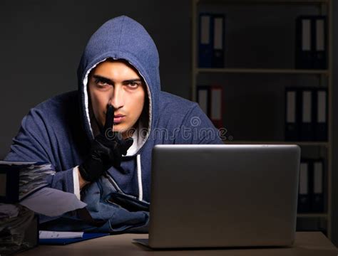 Thief Trying To Steal Personal Data In Identity Theft Concept Stock