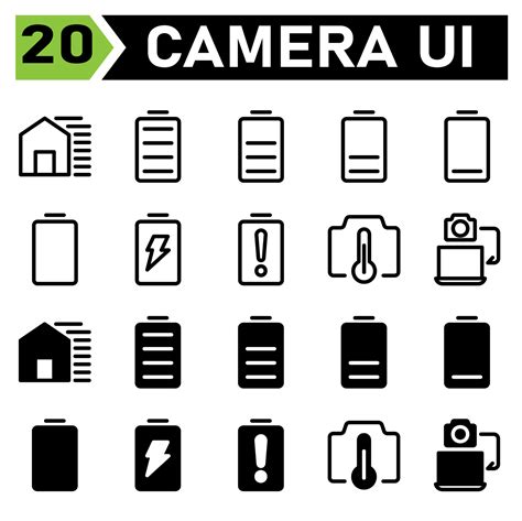 Photo Camera Icon Set Include Shadow Option Camera Device House Bars Battery Energy Full