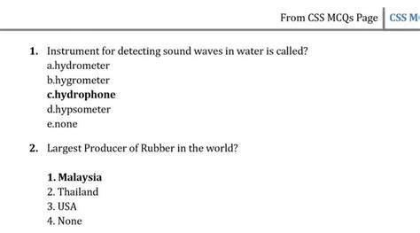 CSS MCQs Miscellaneous Vol I Vol II Tech Urdu