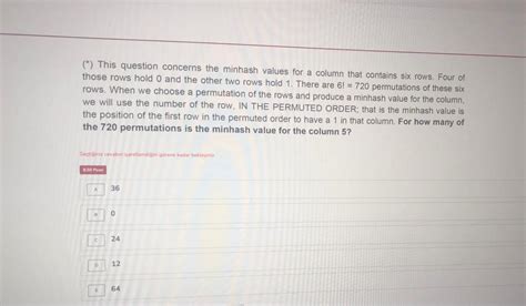 ∗ this question concerns the minhash values for a