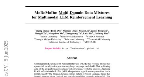 Modomodo Multi Domain Data Mixtures For Multimodal Llm Reinforcement