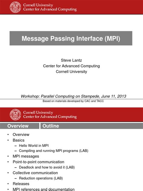 Message Passing Interface Mpi Steve Lantz Center For Advanced