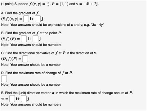 Solved 1 Point Suppose F X Y Yx P 1 1 And V 4i 2j A Chegg Com