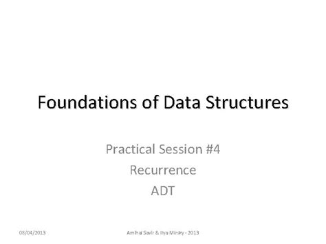 Foundations Of Data Structures Practical Session 4 Recurrence