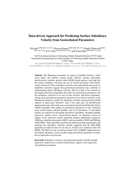 pdf data driven approach for predicting surface subsidence velocity