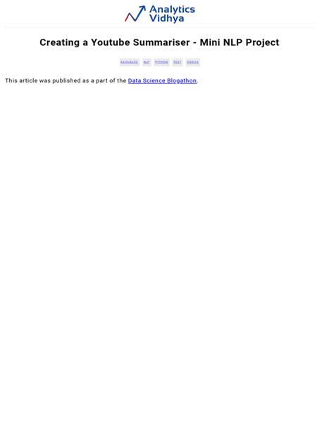 Creating A Youtube Summariser Pdf Computer Programming Applied Mathematics