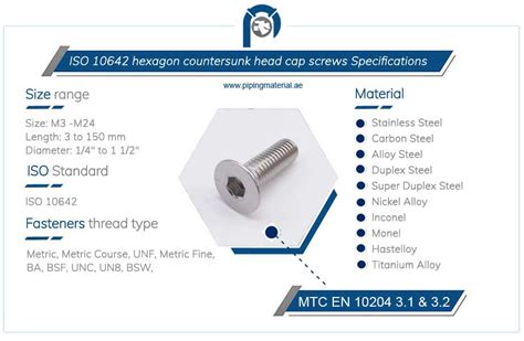 Iso 10642 Hexagon Socket Countersunk Head Cap Screws Dimensions