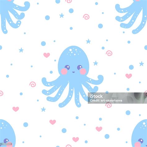 귀여운 아기 아이 문어와 원활한 패턴 귀여운 만화 문어 모티프 벡터 일러스트입니다 유치 한 수중 벡터 원활한 벽지 바다와 바다
