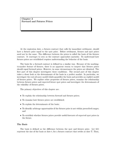 Forward AND Future Lecture Notes Chapter Forward And Futures Prices At The