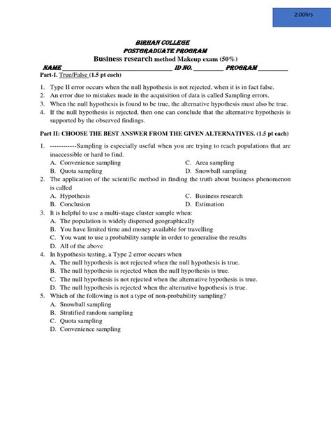 Exam Pdf Sampling Statistics Hypothesis