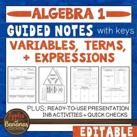 Variables Terms And Expressions Algebra Guided Note Taking Activities Made By Teachers