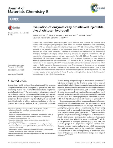 Pdf Evaluation Of Enzymatically Crosslinked Injectable Glycol