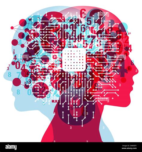 2 Side Back To Back Figure Silhouette Profiles Overlaid With Various Numbers And Circular Shapes