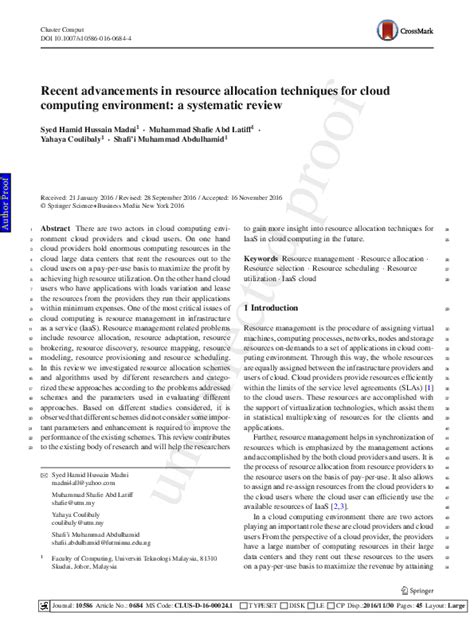 Pdf Recent Advancements In Resource Allocation Techniques For Cloud Computing Environment A