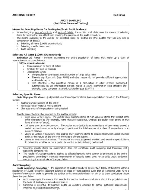 An Overview Of Audit Sampling Techniques Including Selecting Specific Items 100 Examination