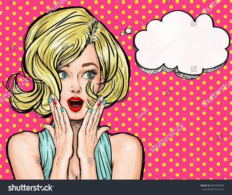 Pop Art Illustration Surprised Girl Movie Stock Illustration 485379994