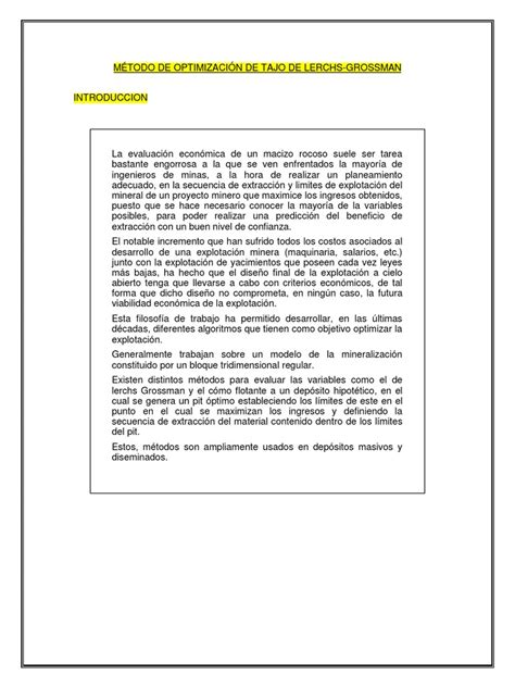 Metodo De Lerchs Grossmann Pdf Minería Optimización Matemática